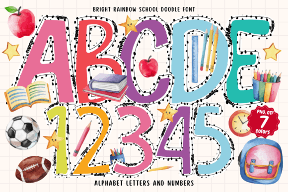Bright Rainbow School Doodle Font by VividDoodle · Creative Fabrica