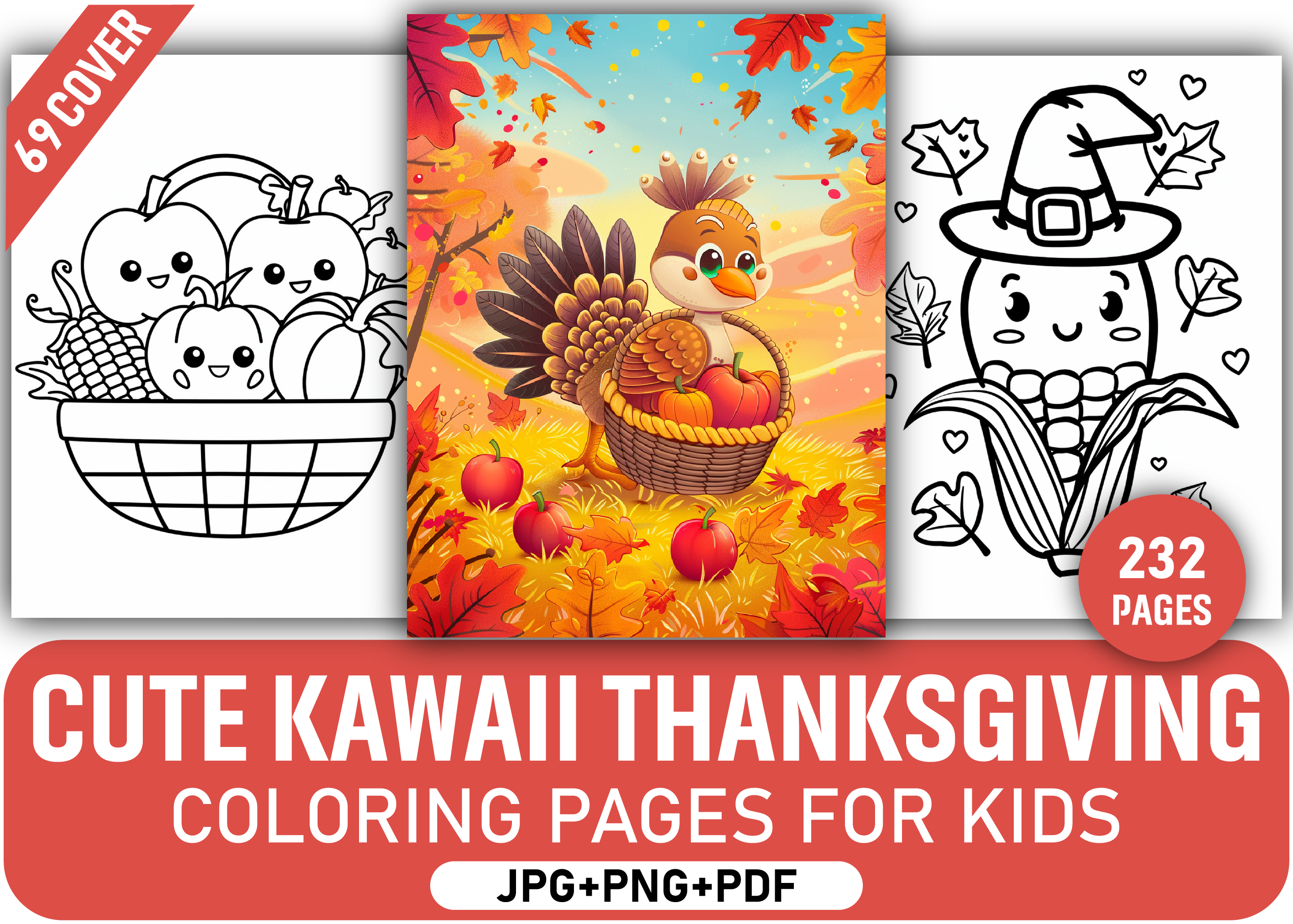 Cute Kawaii Thanksgiving Coloring Pages Graphic by Design Wave ...