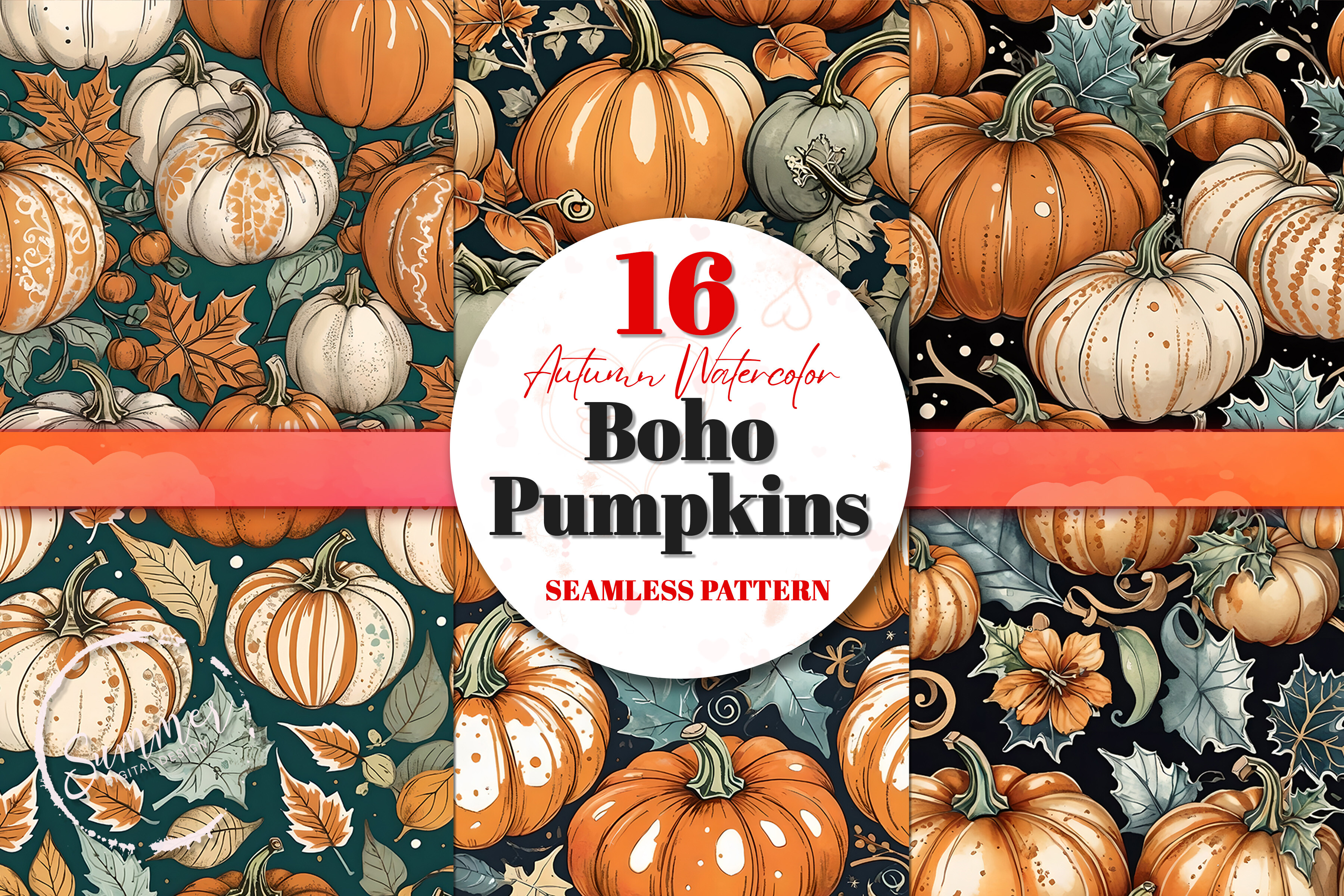 Autumn Boho Pumpkins Seamless Pattern Graphic by Summer Digital Design ...