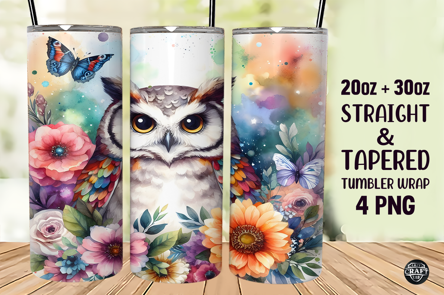 Watercolor Owl Tumbler Wrap 20oz Skinny Graphic by LazyCraftlab ...