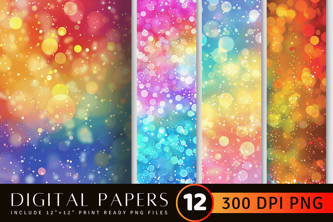 Rainbow Bokeh Digital Paper Graphic by CraftyCakes · Creative Fabrica