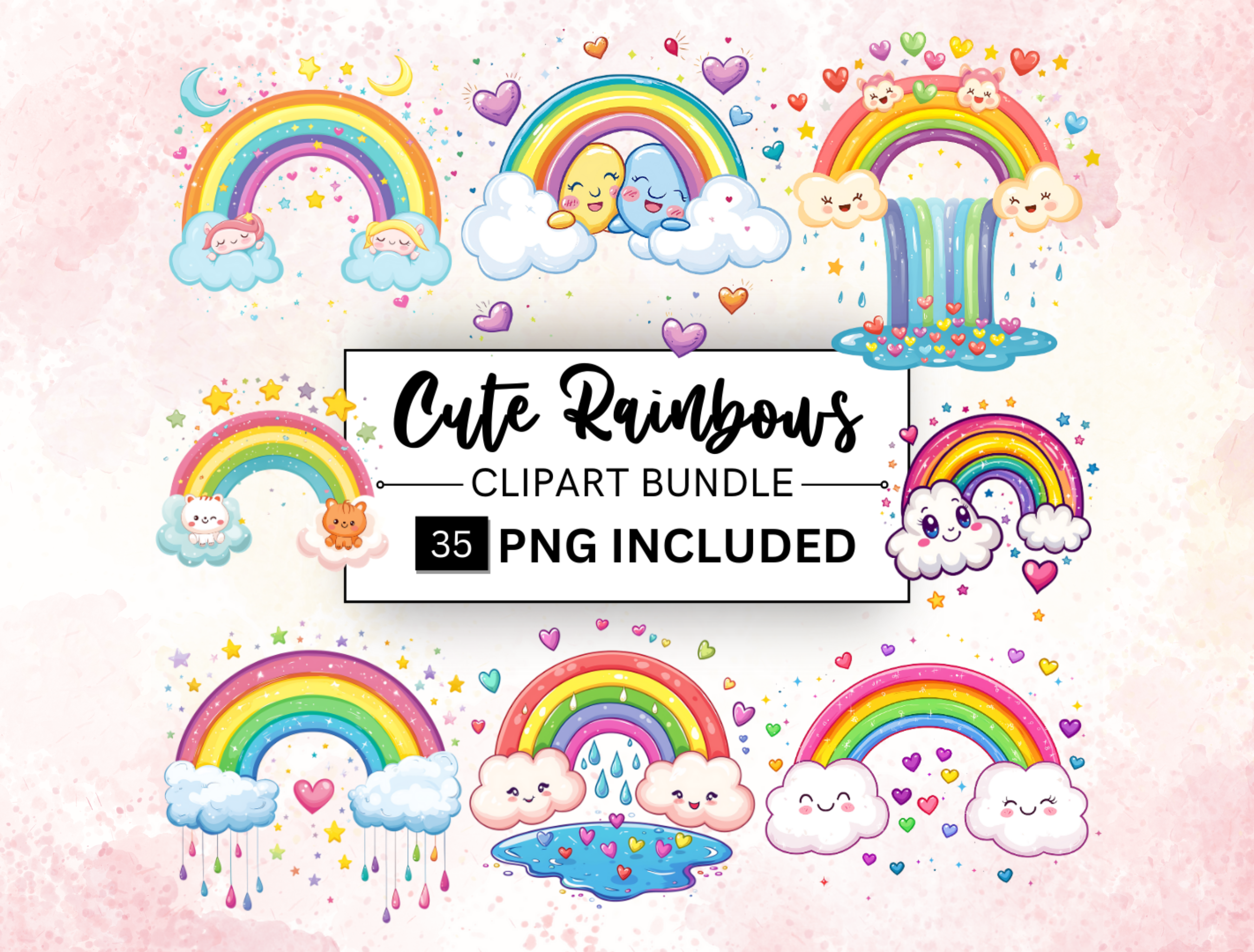Watercolor Boho Rainbow Clipart Bundle Graphic by DigiDreamWorld ...