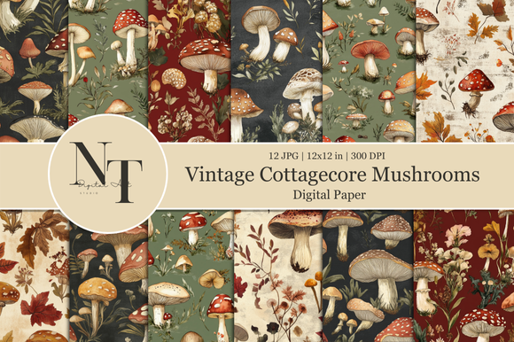 Vintage Mushroom Digital Paper Graphic by Nam Tiwa · Creative Fabrica