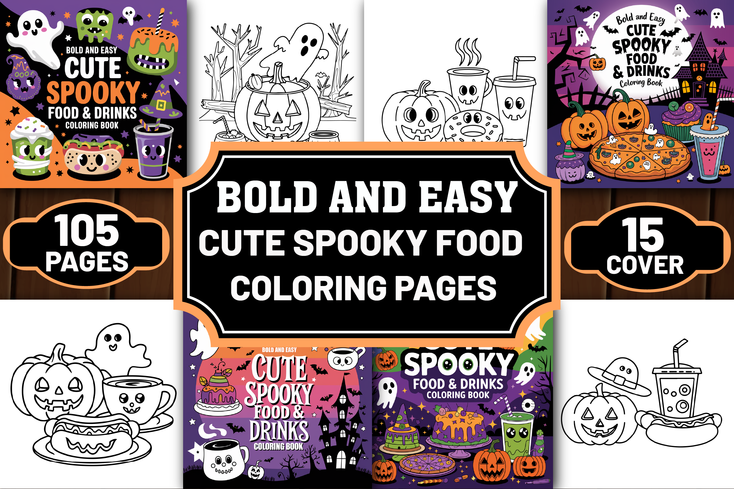 Bold and Easy Spooky Food Color Pages Graphic by Art & CoLor · Creative ...
