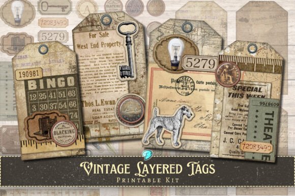 Vintage Layered Tags Printable Kit Graphic by Emily Designs · Creative ...