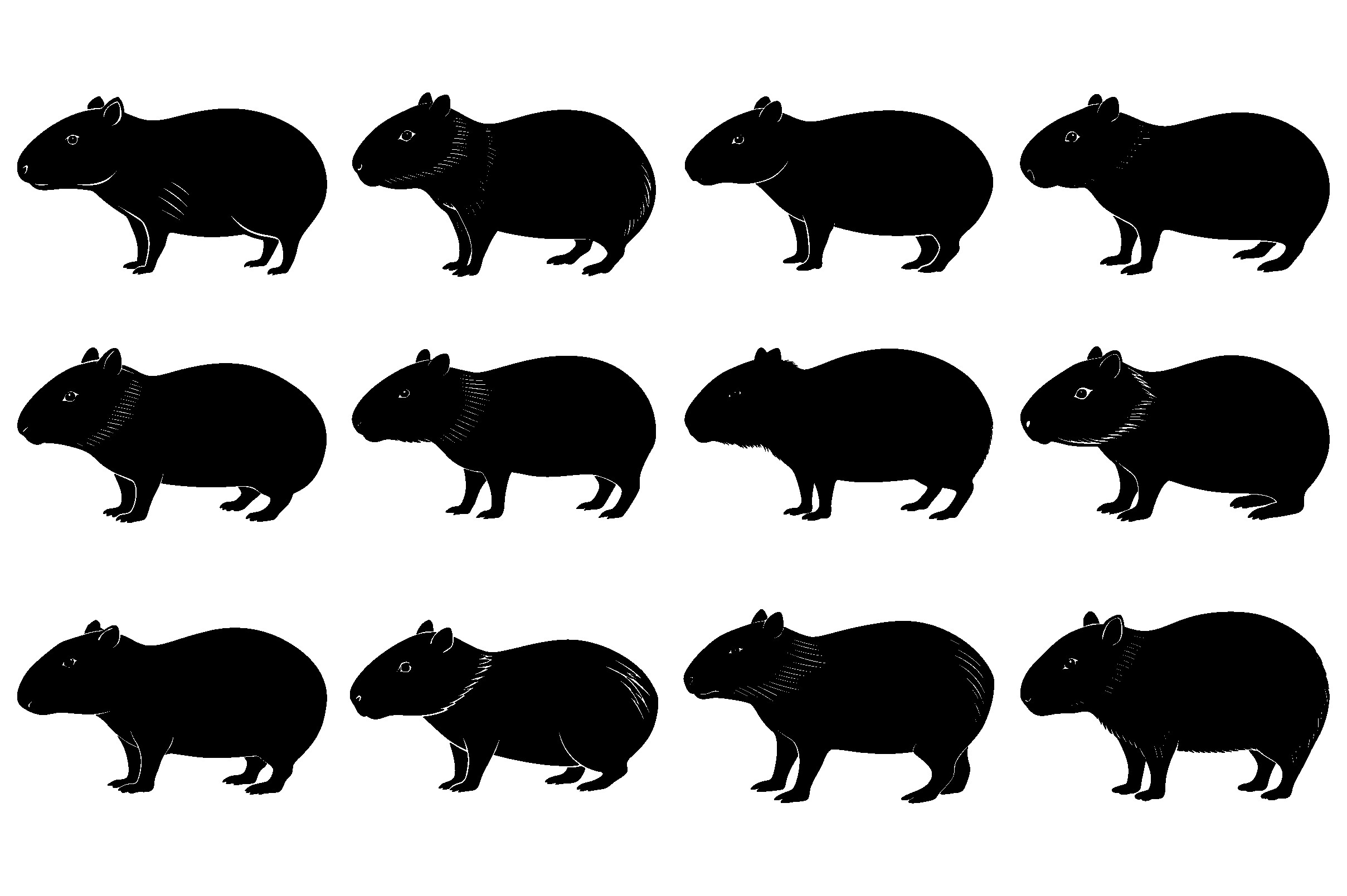 12 Capybara Silhouette Vector Bundle Graphic by digitalbrightcreations ...