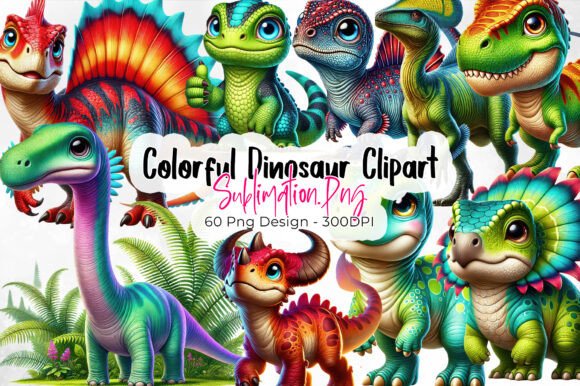 Colorful Dinosaur Clipart Bundle Graphic by Aspect_Studio · Creative ...