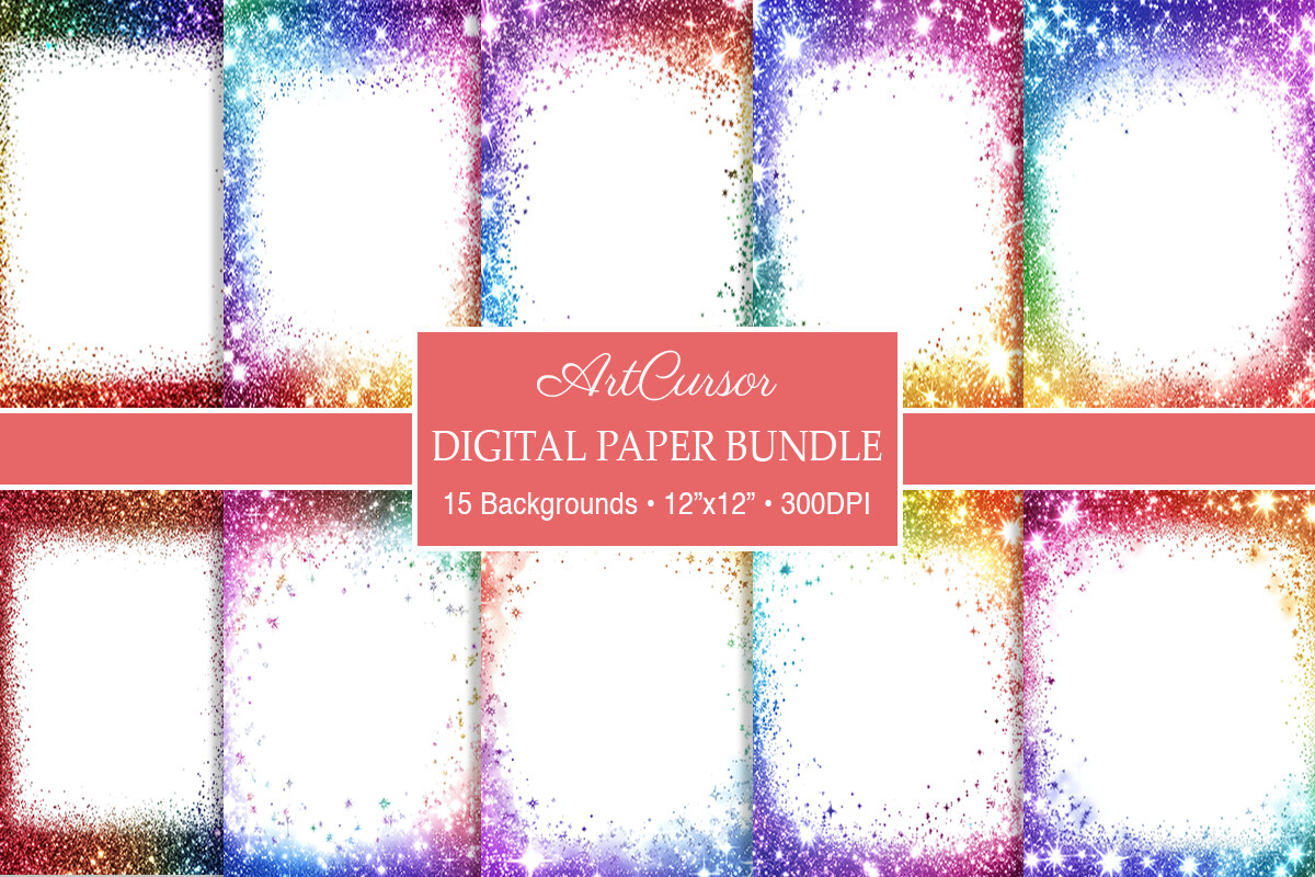 Rainbow Glitter Frame Border Backgrounds Graphic by ArtCursor ...
