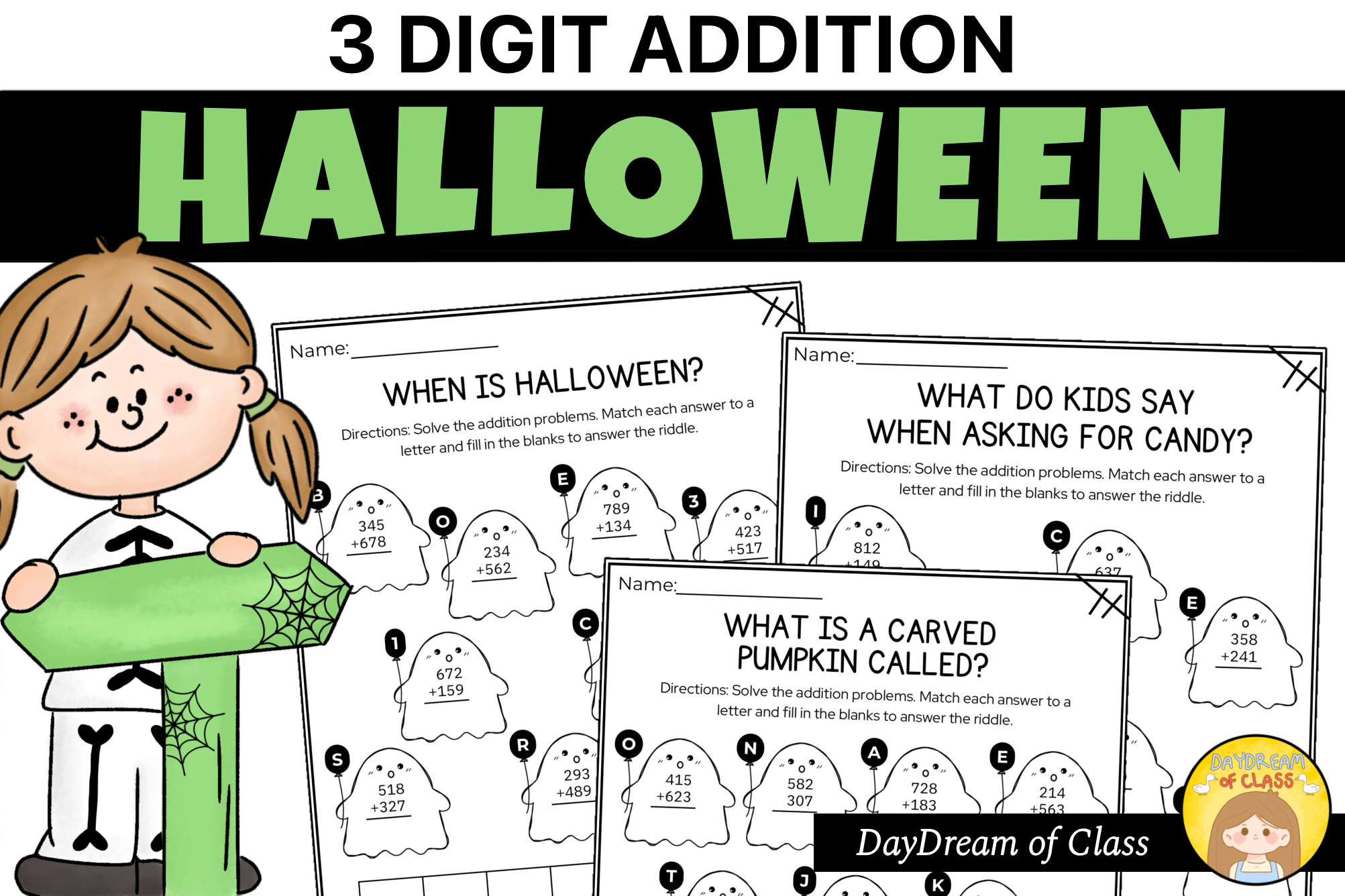 Crack the Code 3 Digit Addition Math Graphic by DayDream of Class ...