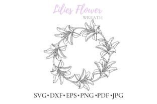 Lily Line Art Flower Wreath Svg Graphic by Lara Art · Creative Fabrica