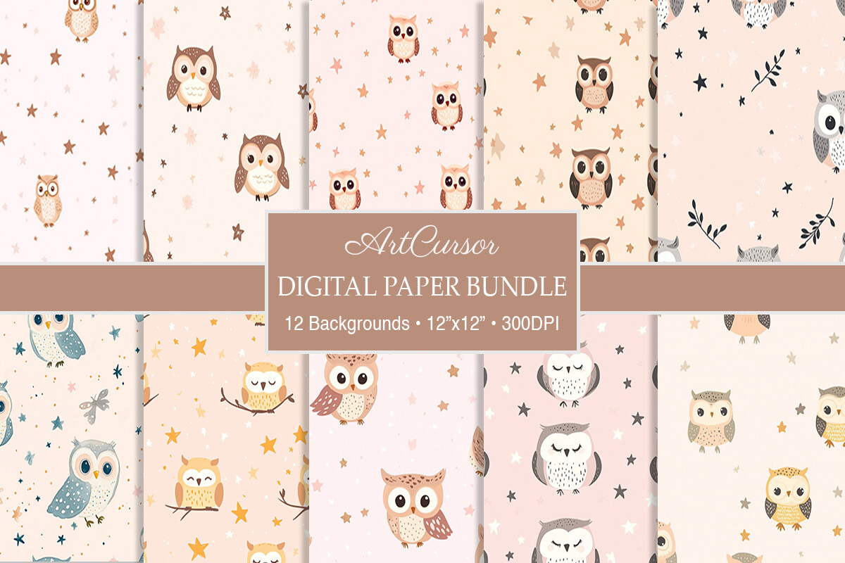 Seamless Owls Baby Shower Digital Papers Graphic by ArtCursor ...