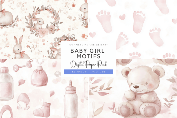 Baby Girl Motif Digital Papers Graphic by Clip Craft Emporium ...