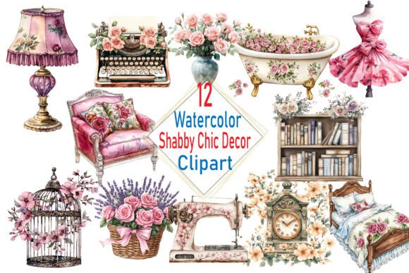 Shabby Chic Victorian Decor Clipart Set Graphic by Print Market Designs ...