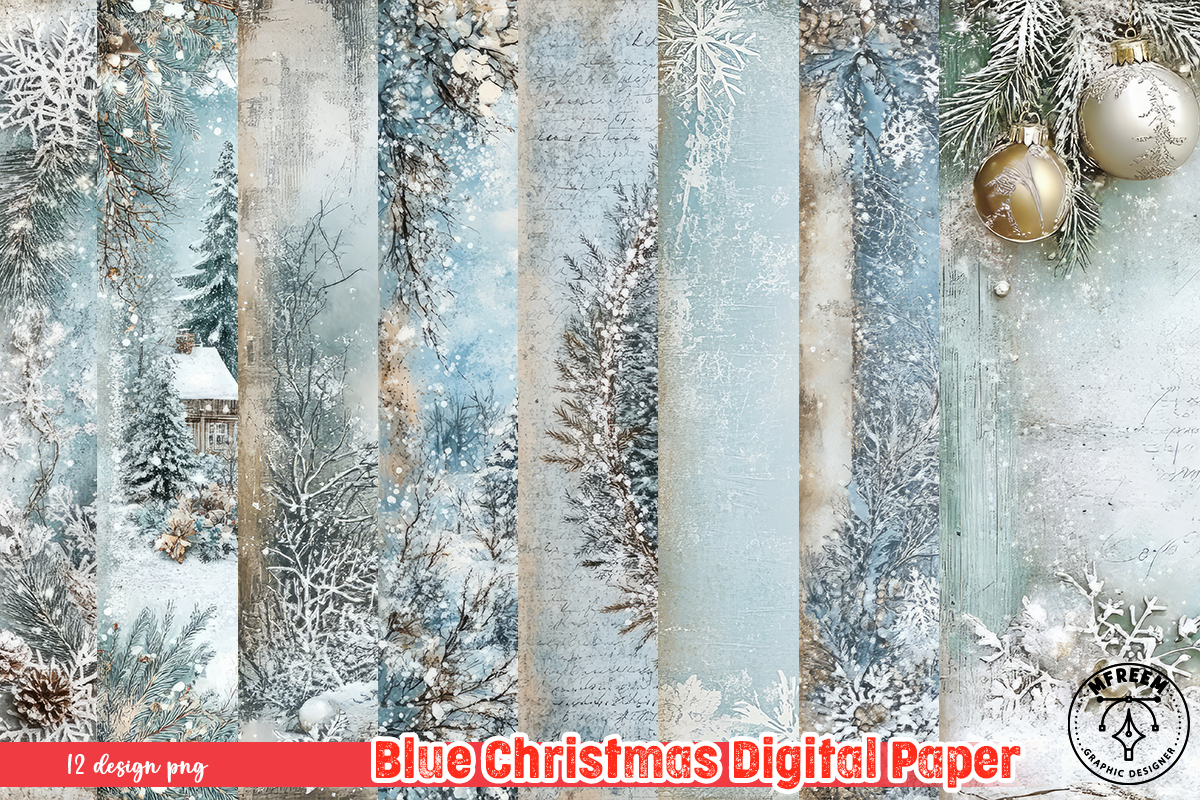 Blue Christmas Digital Paper Clipart PNG Graphic by mfreem · Creative ...