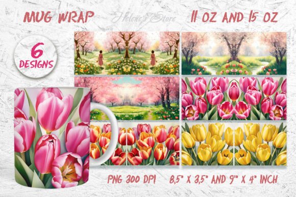 Spring Flowers Mug Wrap Sublimation Set Graphic by Helene's store ...