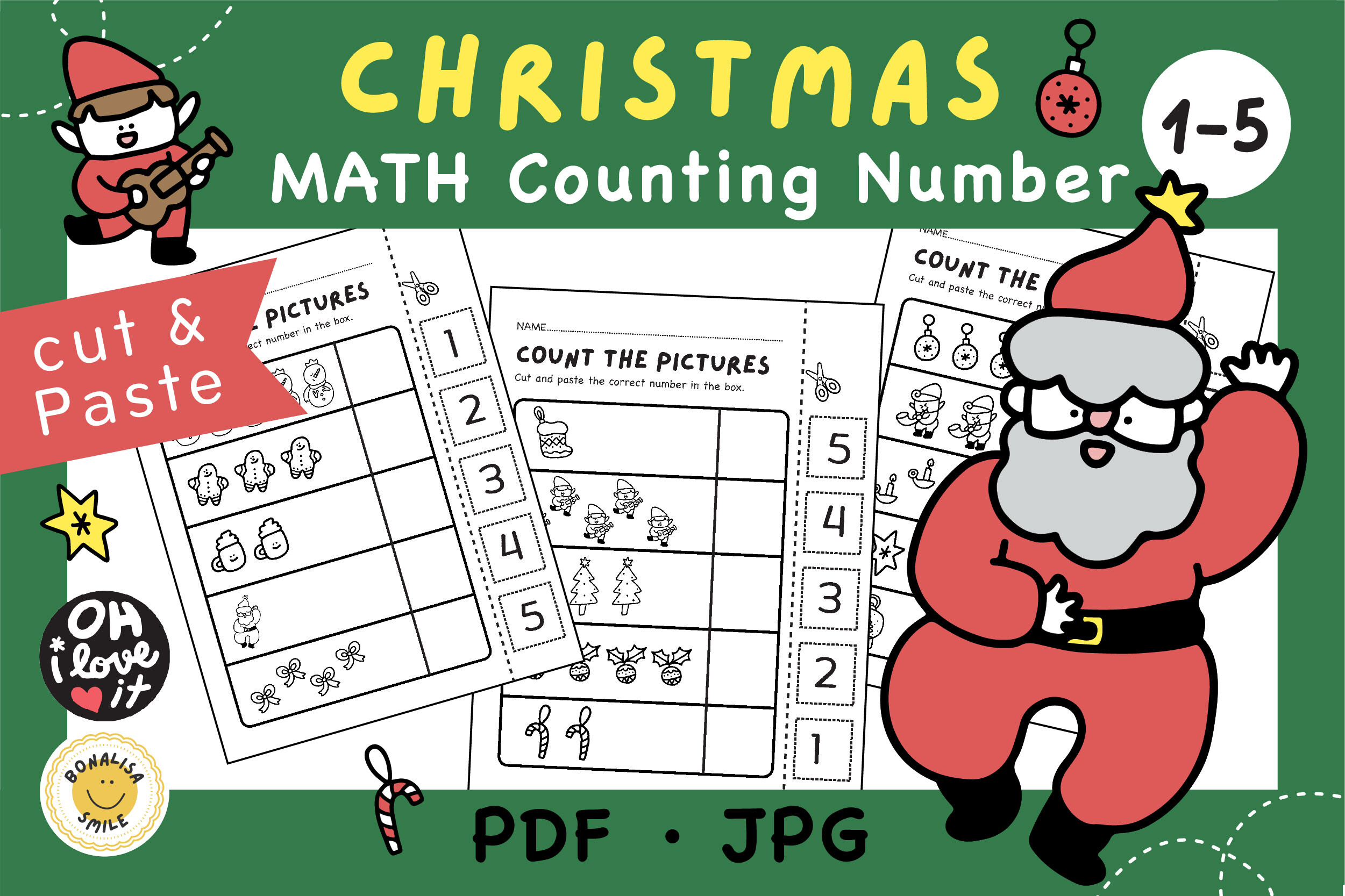 CHRISTMAS Cut & Paste Number Worksheets Graphic by Bonalisa Smile ...