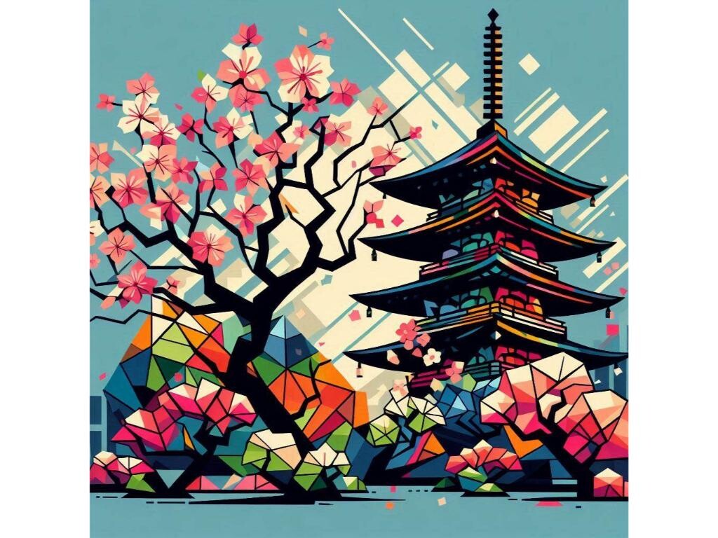 Cubist Rendition of Cherry Blossoms and Graphic by LINEART3 · Creative ...