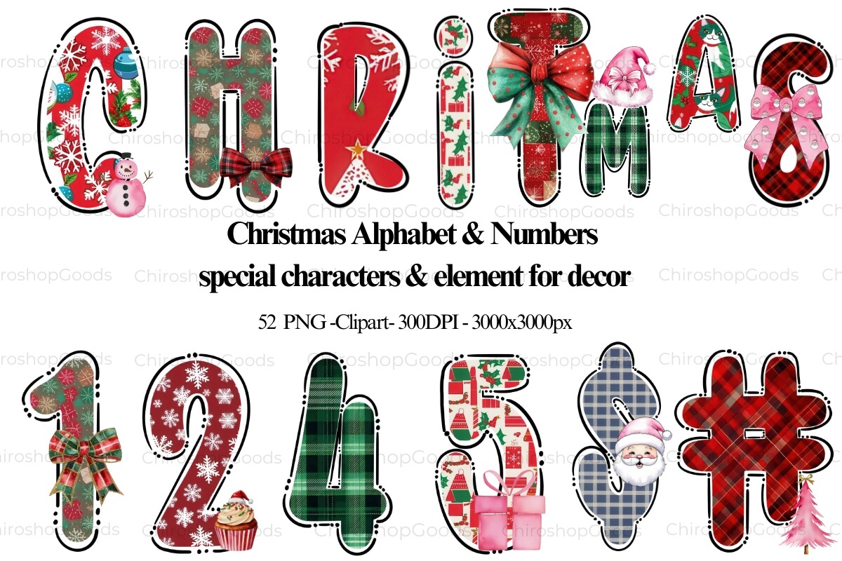 Christmas Alphabet and Numbers Clipart Graphic by ChiroshopGoods ...
