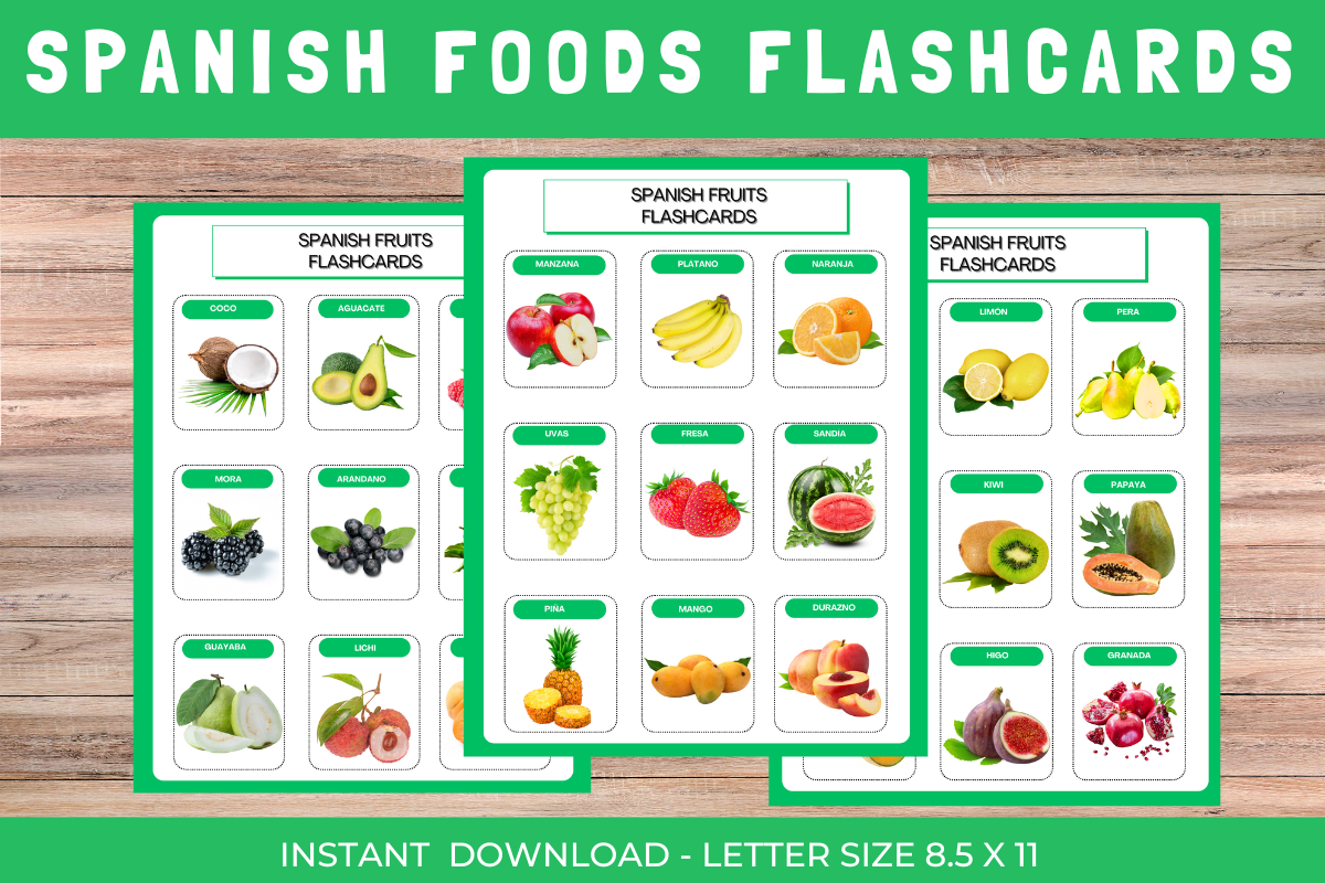 Beginner Spanish Fruits Flashcards Graphic by DigiGrove · Creative Fabrica