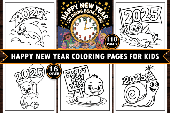 Happy New Year Coloring Pages for Kids Graphic by PixelQuill · Creative ...