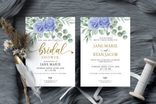 Blue Rose Wedding Canva Template Set Graphic by SmmrDesign · Creative ...