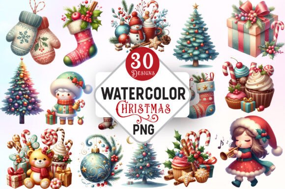 Pink and Mint Christmas Clipart Bundle Graphic by DreamArt · Creative ...