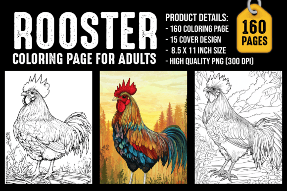 Rooster Coloring Pages for Adults Graphic by Craftking · Creative Fabrica