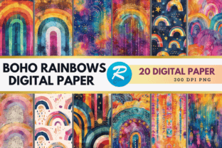 Boho Rainbows Digital Paper Backgrounds Graphic by Regulrcrative ...