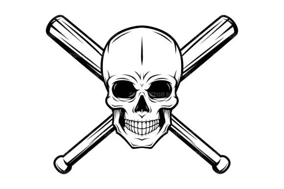 Skull Baseball Crossed Bats Svg Graphic by svgvectormonster · Creative ...