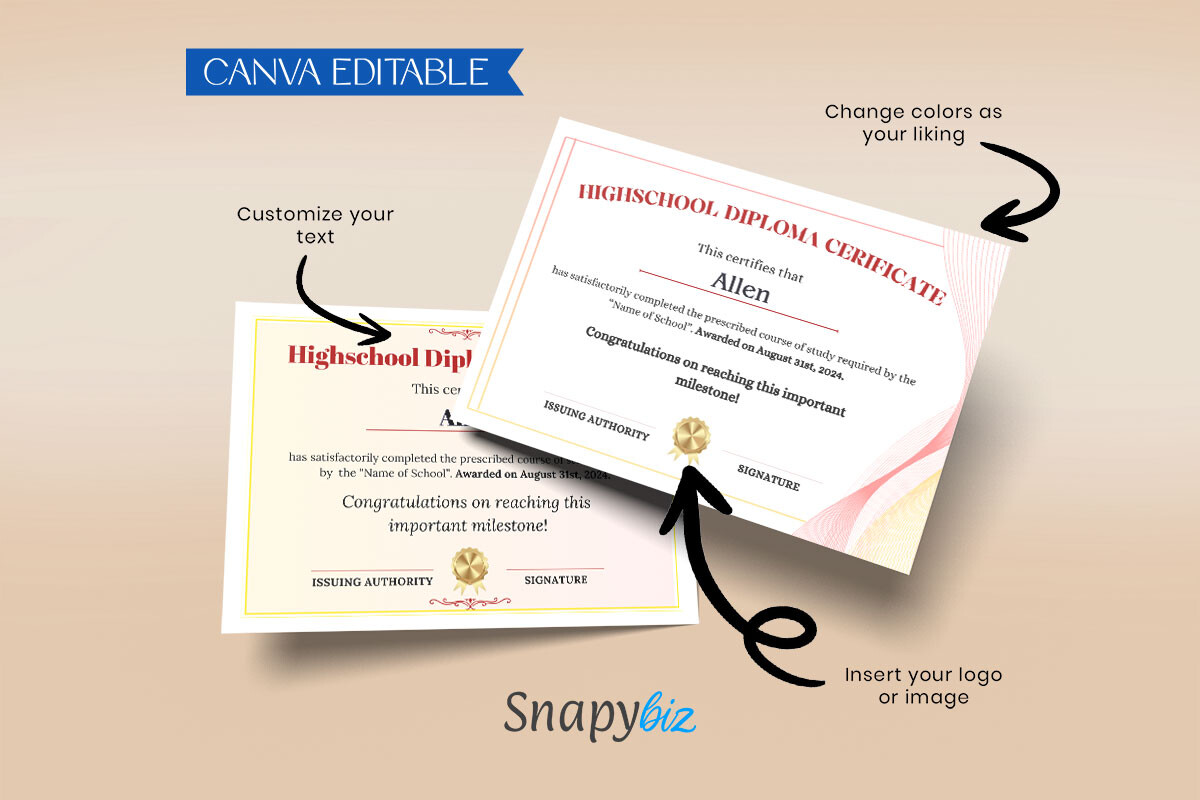 High School Diploma Printable Template Graphic by SnapyBiz · Creative ...