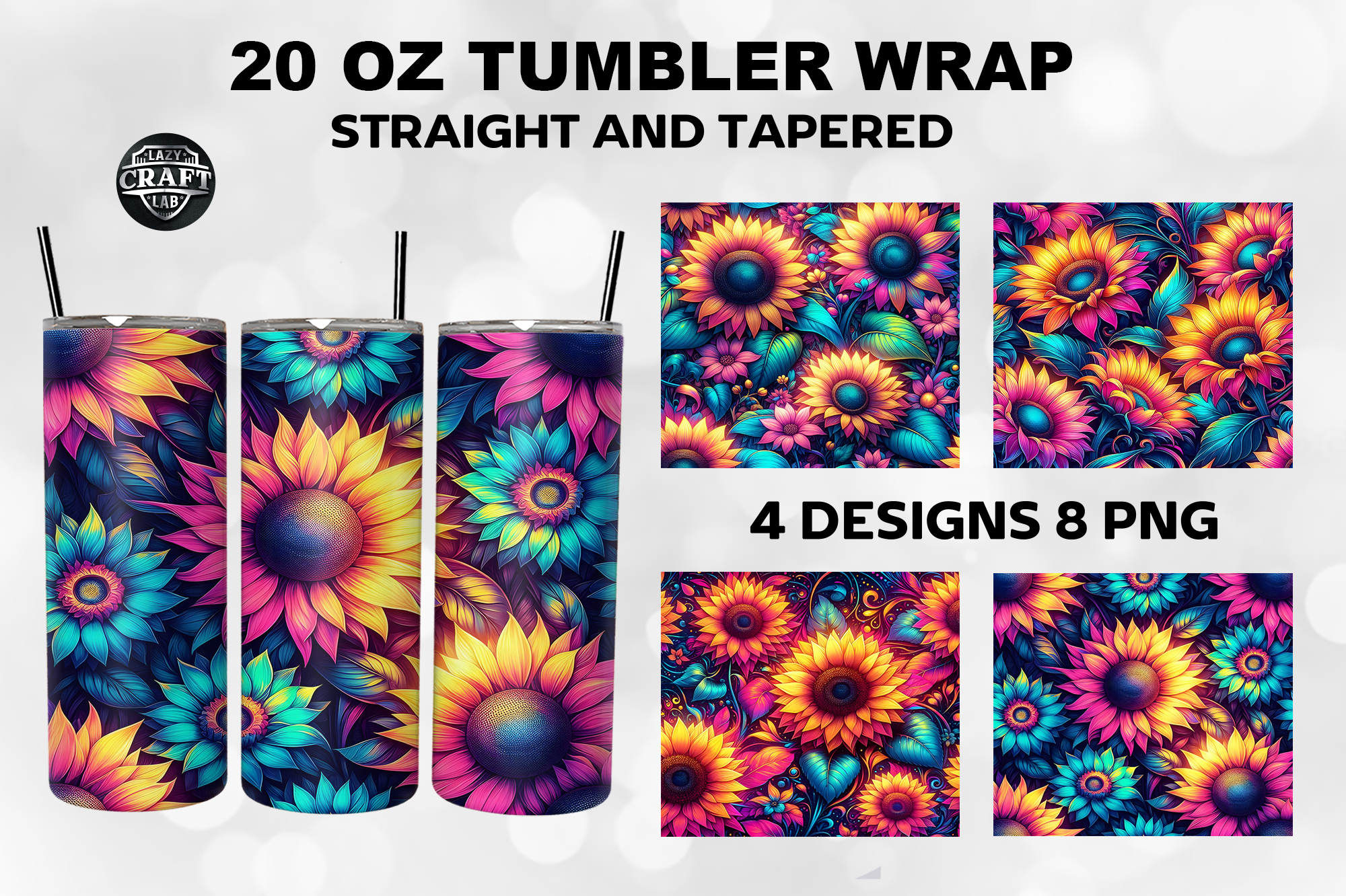 Neon Sunflowers Tumbler Wrap Sublimation Graphic by LazyCraftlab ...