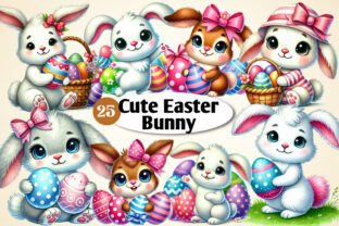 Cute Easter Bunny Clipart Bundle Graphic by WatercolorArtist · Creative ...