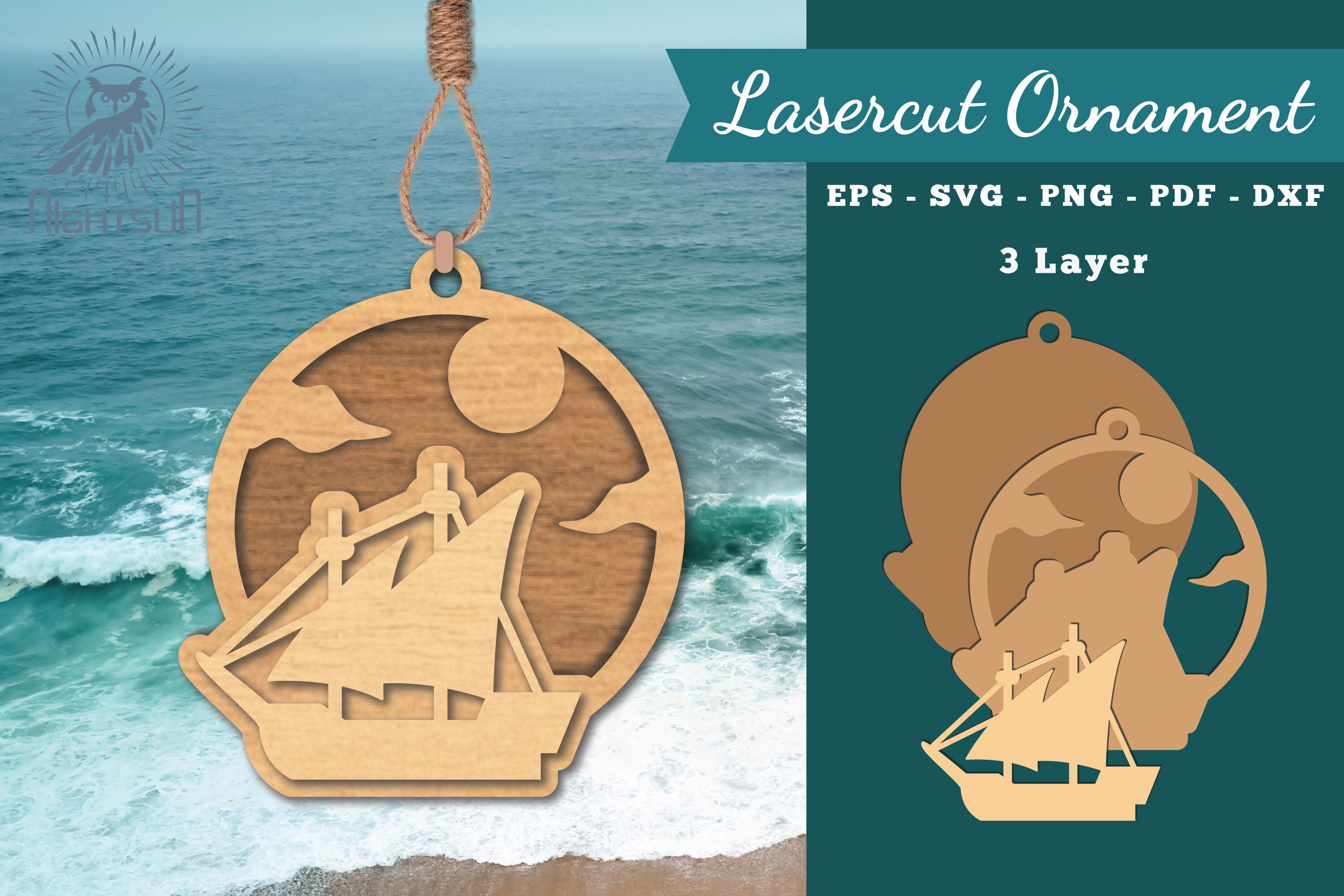Sailing Ship Laser Cut Ornament SVG · Creative Fabrica