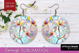 Stained Glass Flowers Round Earrings PNG Graphic by Orange Brush Studio ...