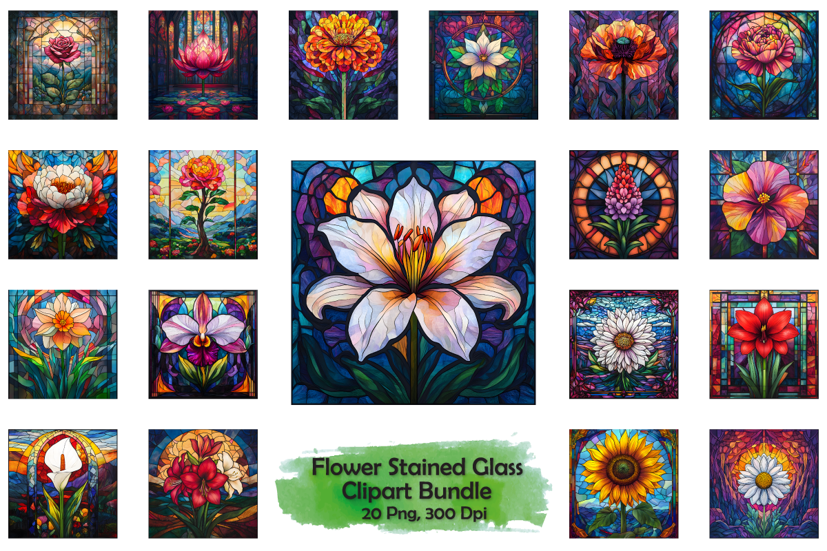 Flowers Stained Glass Sublimation Bundle Graphic by Genius Graph ...