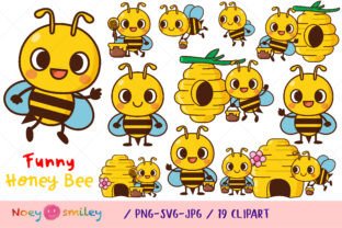 Funny Honey Bee Cartoon, Kawaii Clipart Graphic by Noey smiley ...