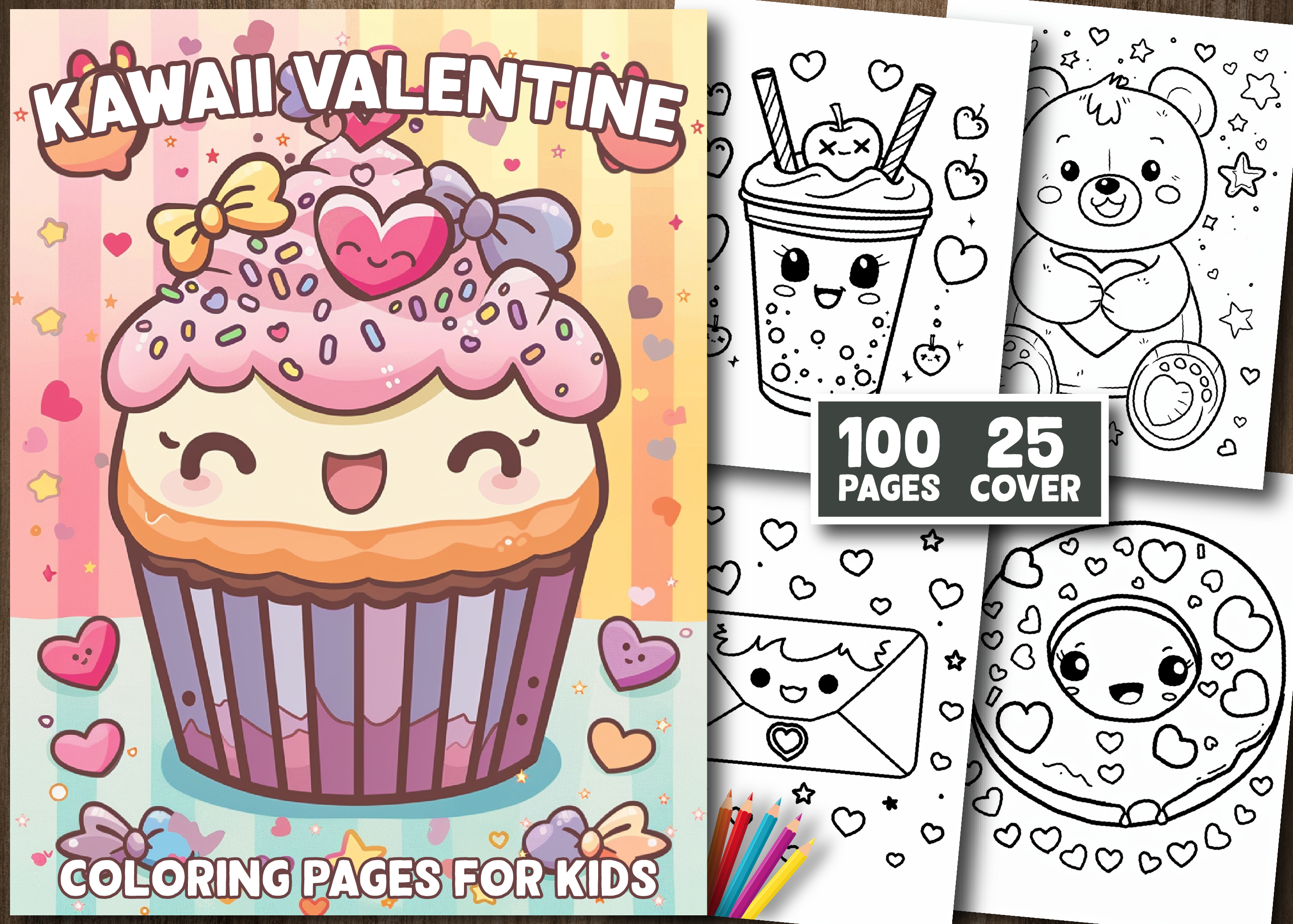 Kawaii Valentine Coloring Book for Kids Graphic by Design Station ...