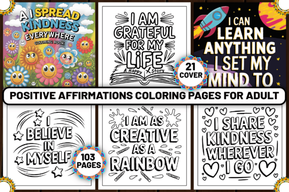 103 Positive Affirmations Coloring Pages Graphic by Art & CoLor ...