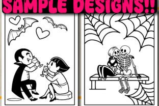 Couple Spooky Valentine's Coloring Pages Graphic by Cute Designer ...