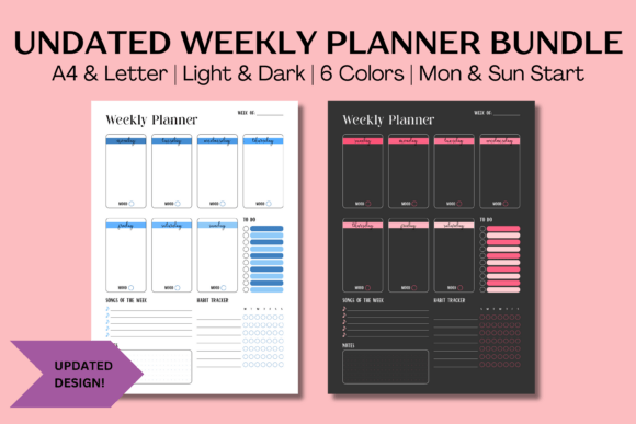 Undated Weekly Printable Planner Bundle Graphic by Kinu Planners ...