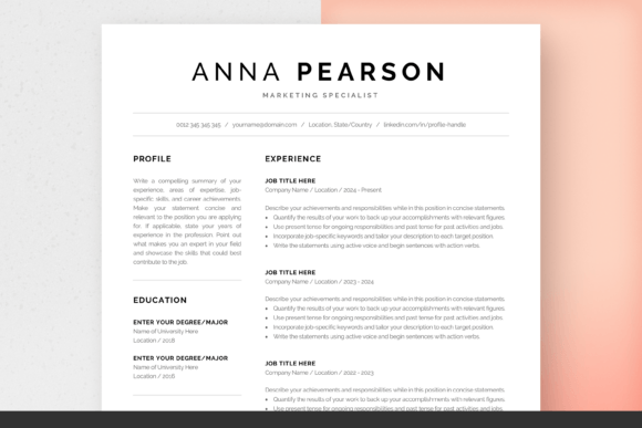 Elegant Resume / CV Template for Word Graphic by Olympia Resume ...