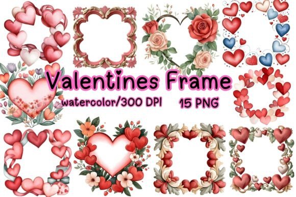 Watercolor Valentines Frames Clipart Graphic by ShoDesignsStore ...