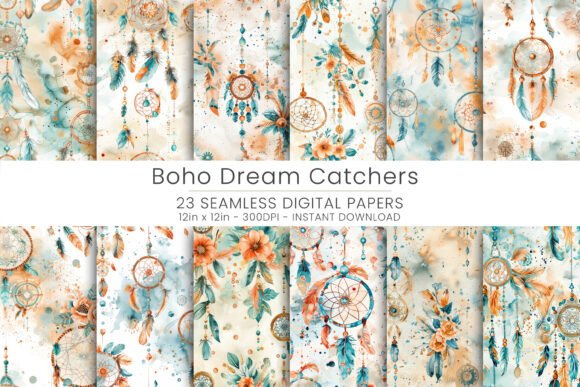 23 Boho Dream Catchers Patterns Graphic by MettoDigitalPaperArt ...