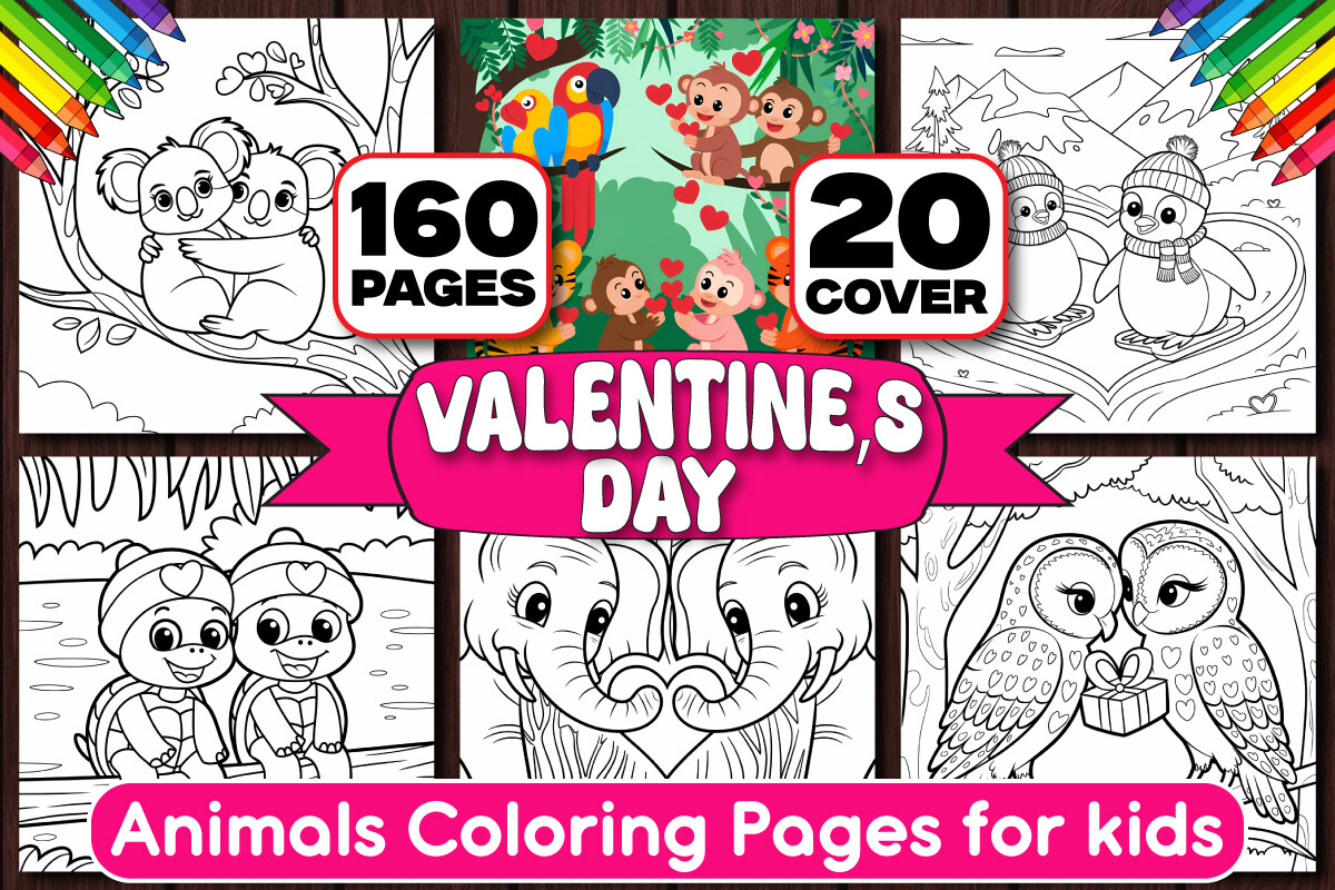 Valentine’s Day Animals Coloring Book Graphic by uniquedesign ...