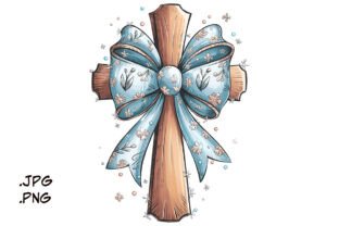Cross with Blue Bow Graphic by Joanna Redesiuk · Creative Fabrica