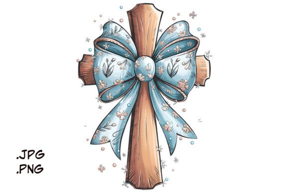 Cross with Blue Bow Graphic by Joanna Redesiuk · Creative Fabrica