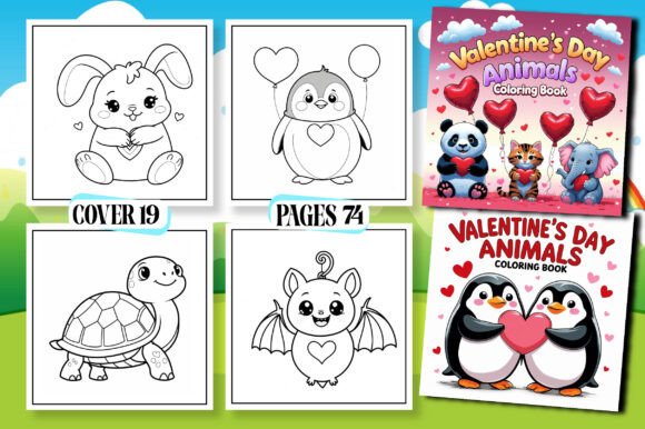 Valentine's Day Animals Coloring Page Graphic by Vintage · Creative Fabrica