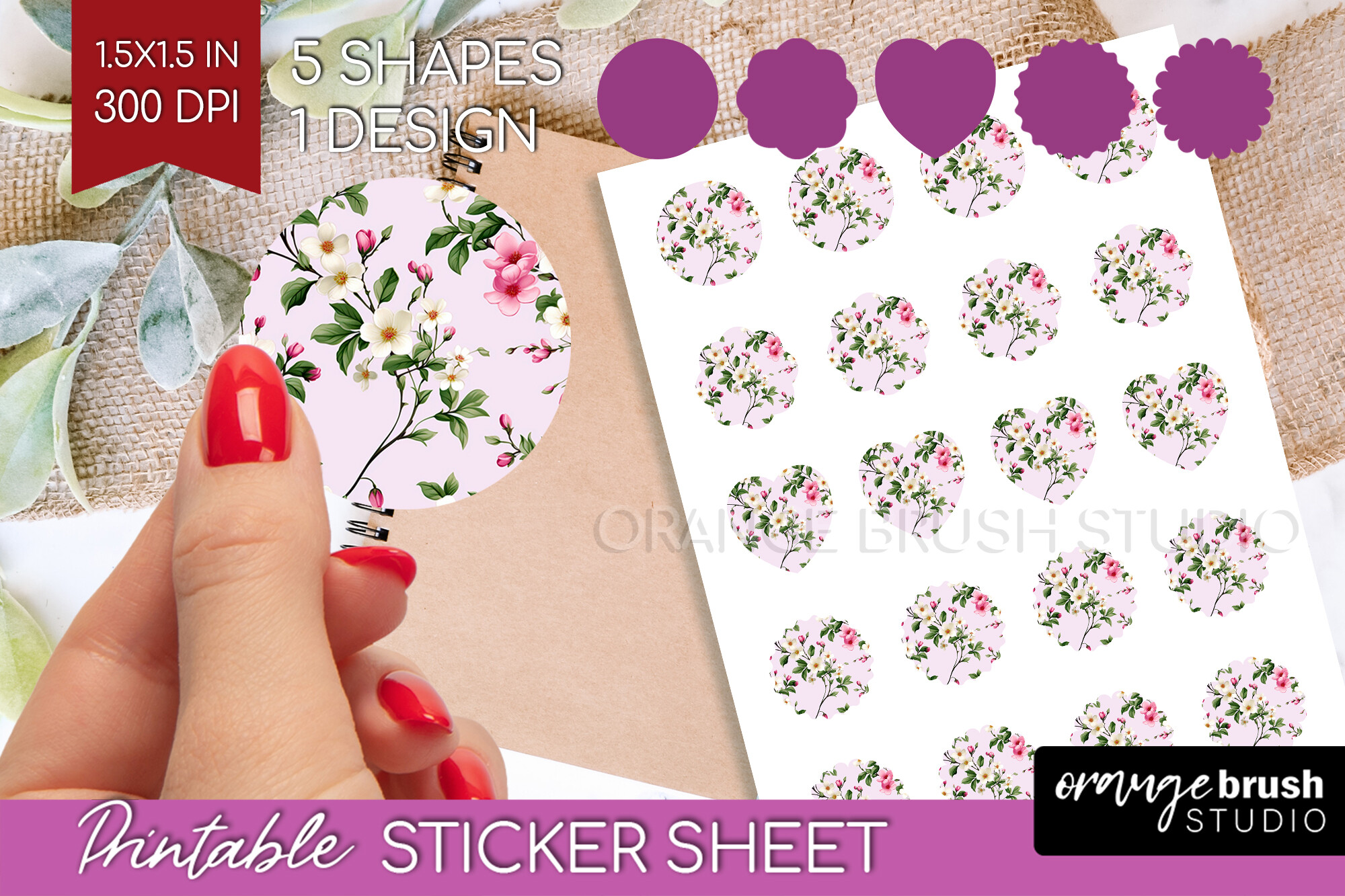 Spring Flowers Printable Sticker Sheet Graphic by Orange Brush Studio ...