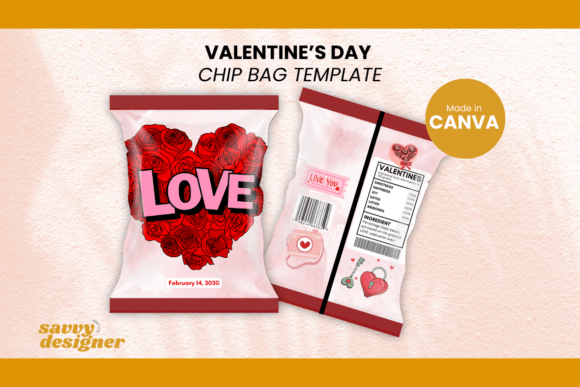 Red Valentine's Day Chip Bag Template Graphic by savvydesigner ...