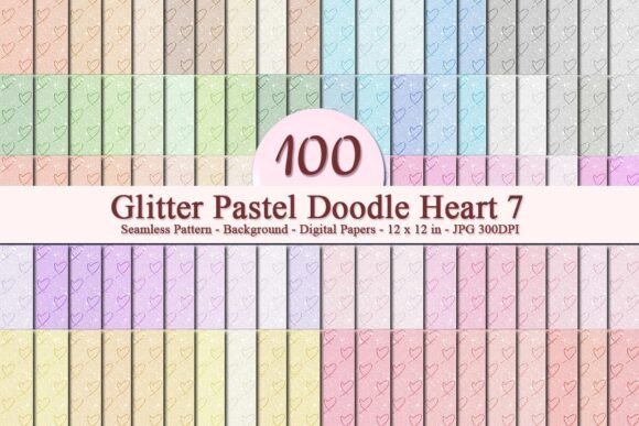 Glitter Pastel Doodle Heart 7 Pattern Graphic by daisy world · Creative ...
